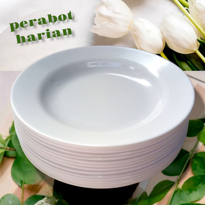 Jual 12pcs piring makan bulat putih polos 23cm melamine food grade SNI ...