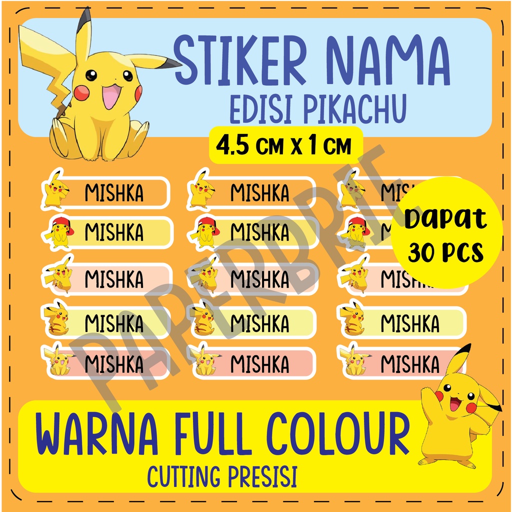 Jual Stiker label nama PIKACHU BASIC anak Sticker buku anak sticker ...