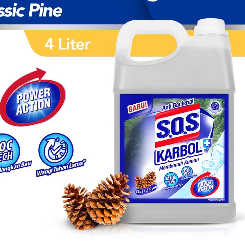 Jual COD ️ ️-SOS Karbol Classic Pine Anti Bacterial Jerrycan 4 Liter ...