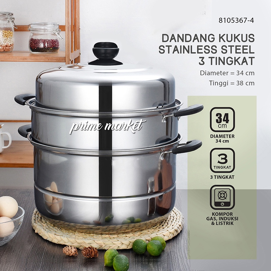 Jual Panci Kukus Dandang Kukus 3 Tingkat Panci Steamer Panci Kukusan Stainless Steel 34 cm ...
