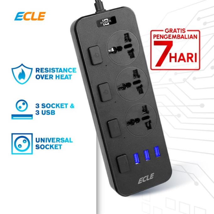 Jual ECLE Power Strip Stop Kontak 3 Power Socket 3 Smart USB Port | Shopee Indonesia