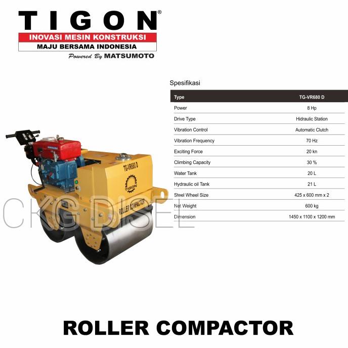Jual Mesin Baby Roller Compactor Pemadat Jalan Diesel Tigon Tg-Vr680 D ...