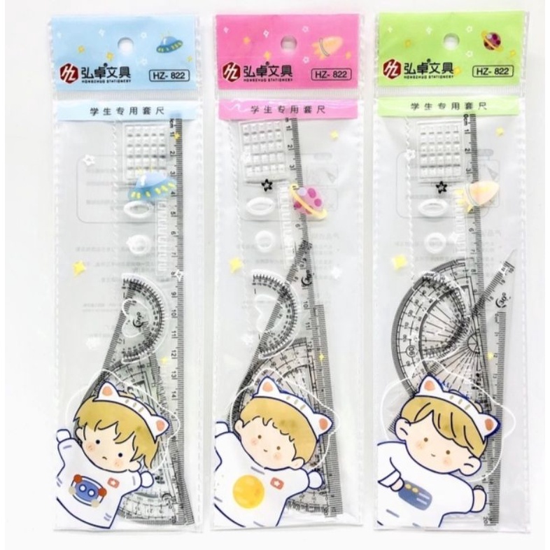 Jual Penggaris Set isi 4 PCS /Penggaris Plastik/Ruler Set/Garisan Busur ...