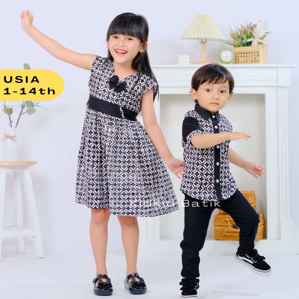 Jual Kemeja Dress Baju Batik Anak Couple Kakak Adik Laki Cowok Perempuan Cewek Kombinasi Kawung ...