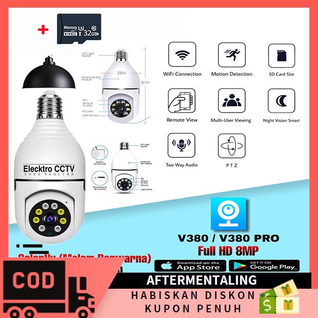 Jual Lampu CCTV V380 Kamera CCTV Wifi CCTV Lampu 360 Derajat CCTV Bohlam Bohlam IP Kamera CCTV ...