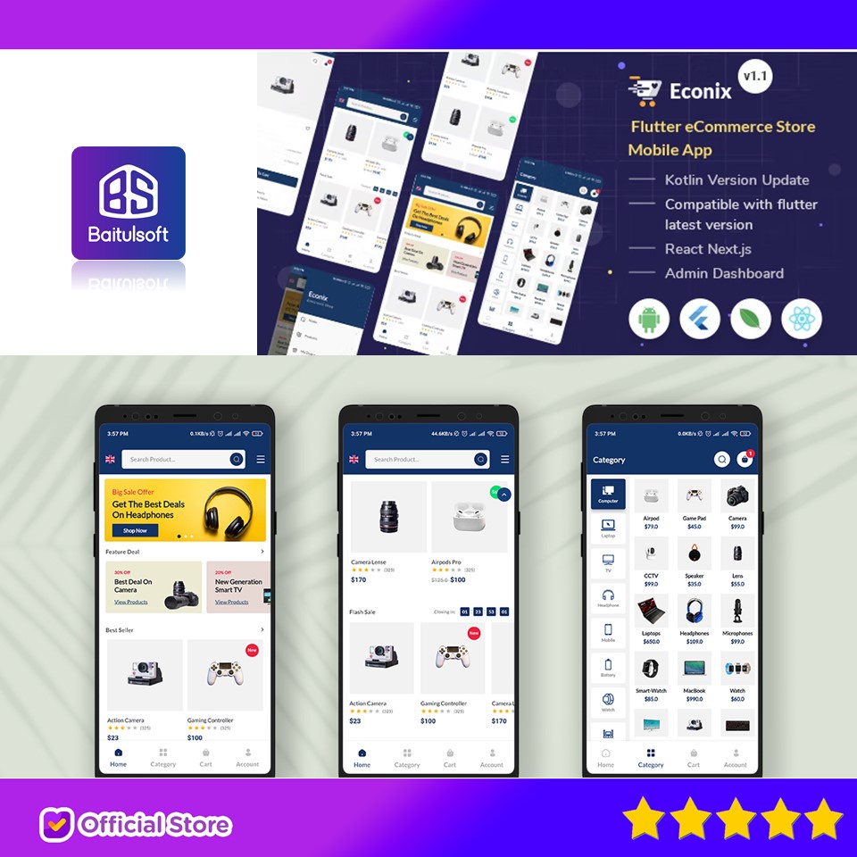 Jual Source Code Aplikasi Econix Flutter Ecommerce Store Mobile App React Node Admin 3716