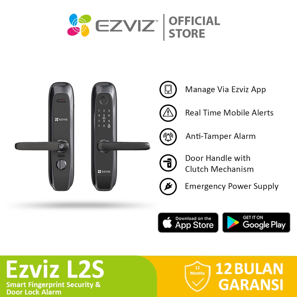 Jual Ezviz L2S Smart Security System Fingerprint Door Handle Alarm Lock ...