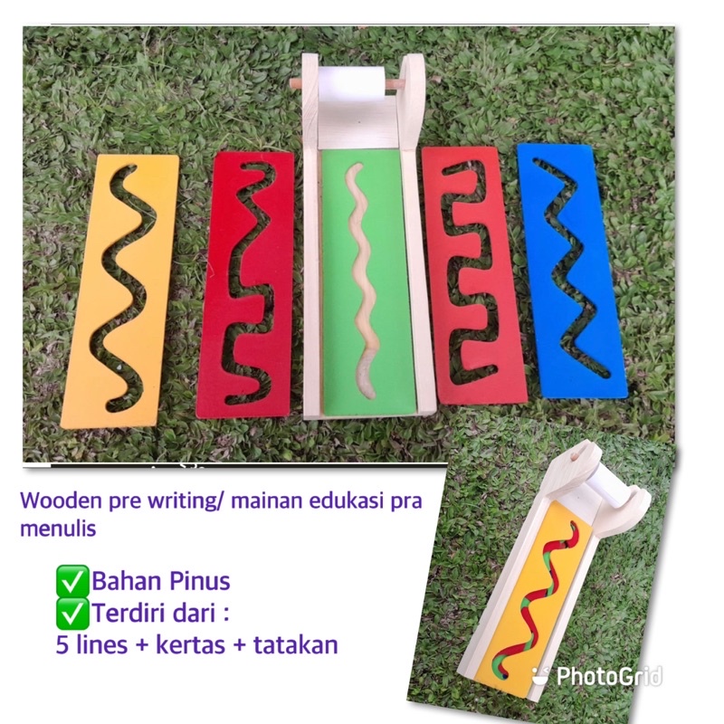 Jual wooden pre writing pine wood/ tracing line / magic line/ mainan ...
