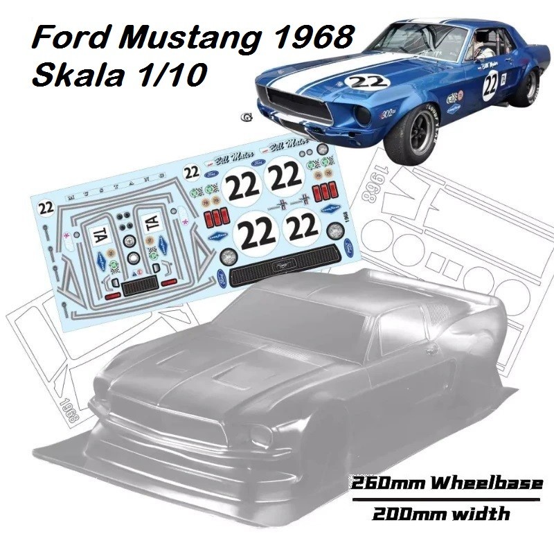 Jual Body Shell Ford Mustang 1968 Pony Pc Clear 1/10 Rc Drift Car HSP ...