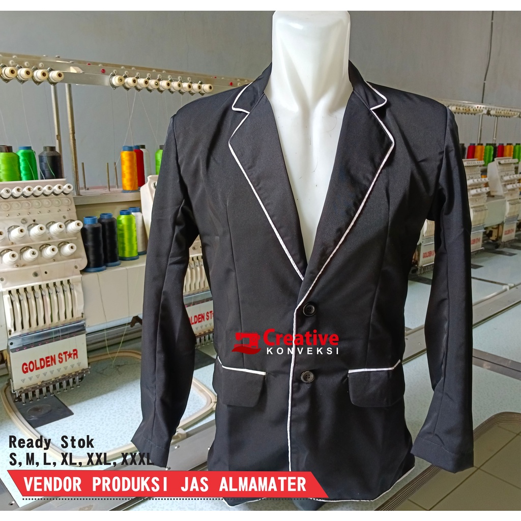 Jual (BISA COD) JAS alamamater Hitam Polos lis putih full, Nikah, Jas ...