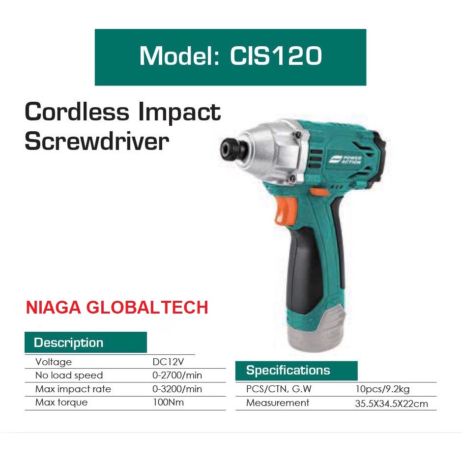Jual POWER ACTION CIS120 CORDLESS IMPACT SCREWDRIVER OBENG BATERAI 12V | Shopee Indonesia