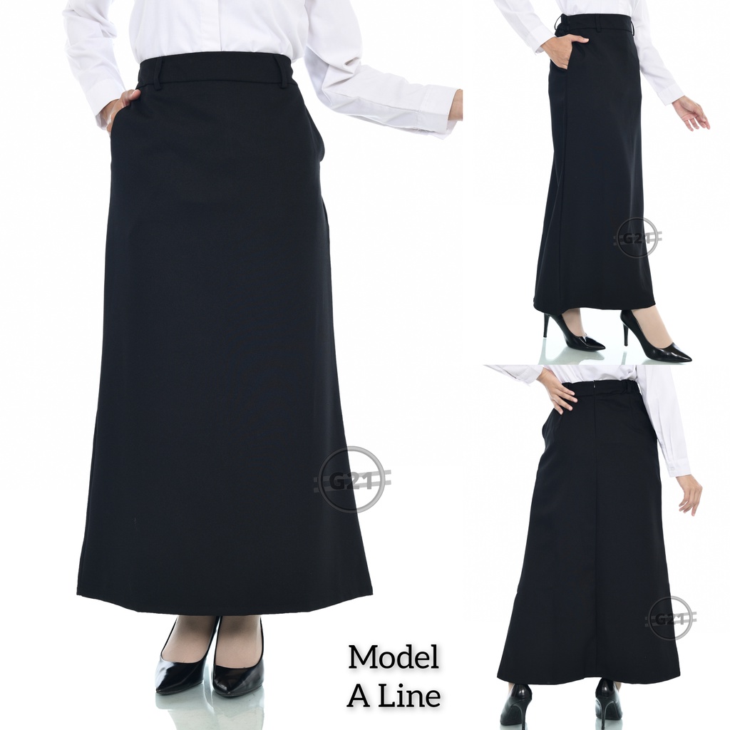 Jual Rok Panjang Hitam Polos Model A line dan Span Pinggang Karet dan ...