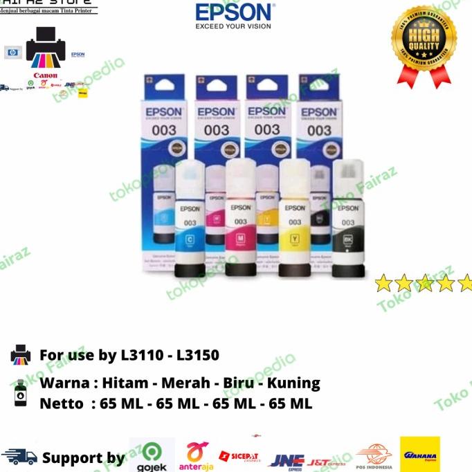 Jual 1 Set Tinta Epson 003 Original use for L3110 - L3150 Types - 65 ML ...