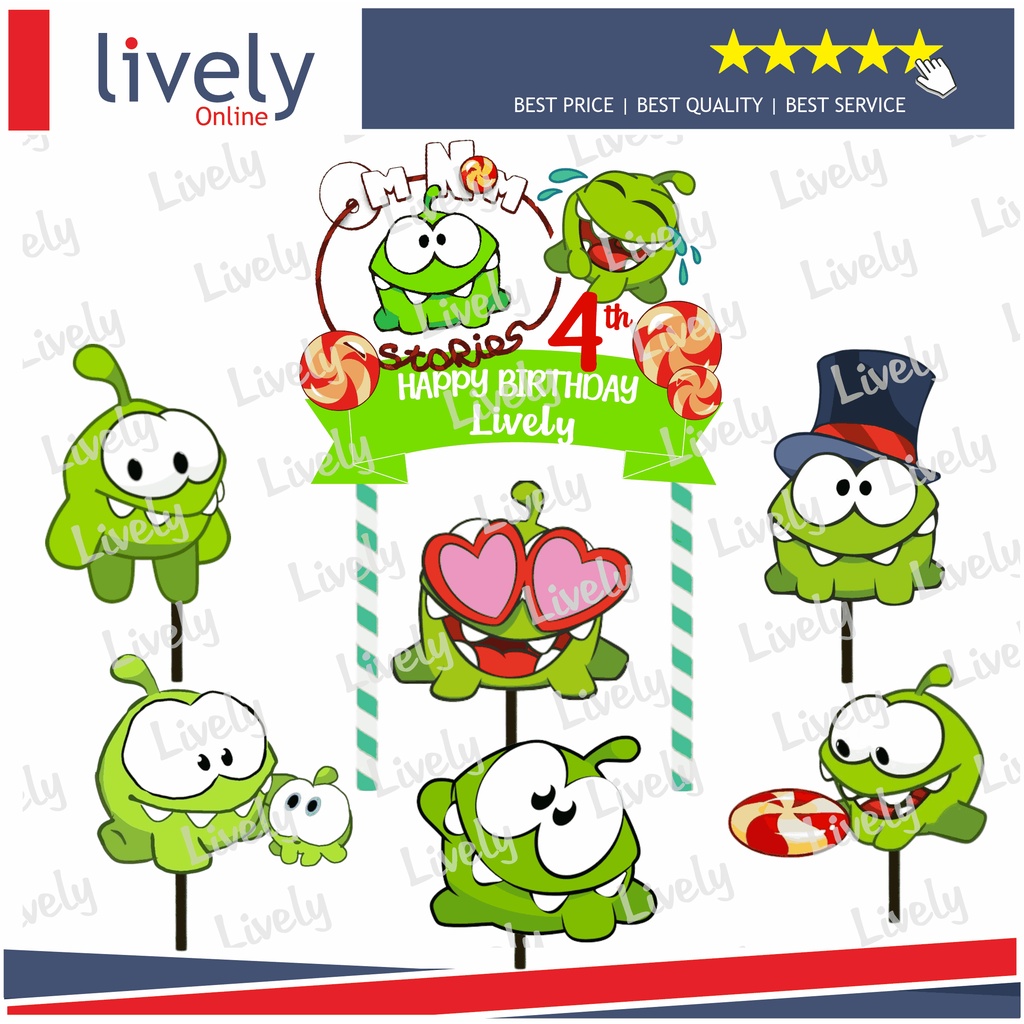 Jual CUSTOM NAMA CAKE TOPPER KARAKTER OM NOM HIASAN KUE ULANG TAHUN ...