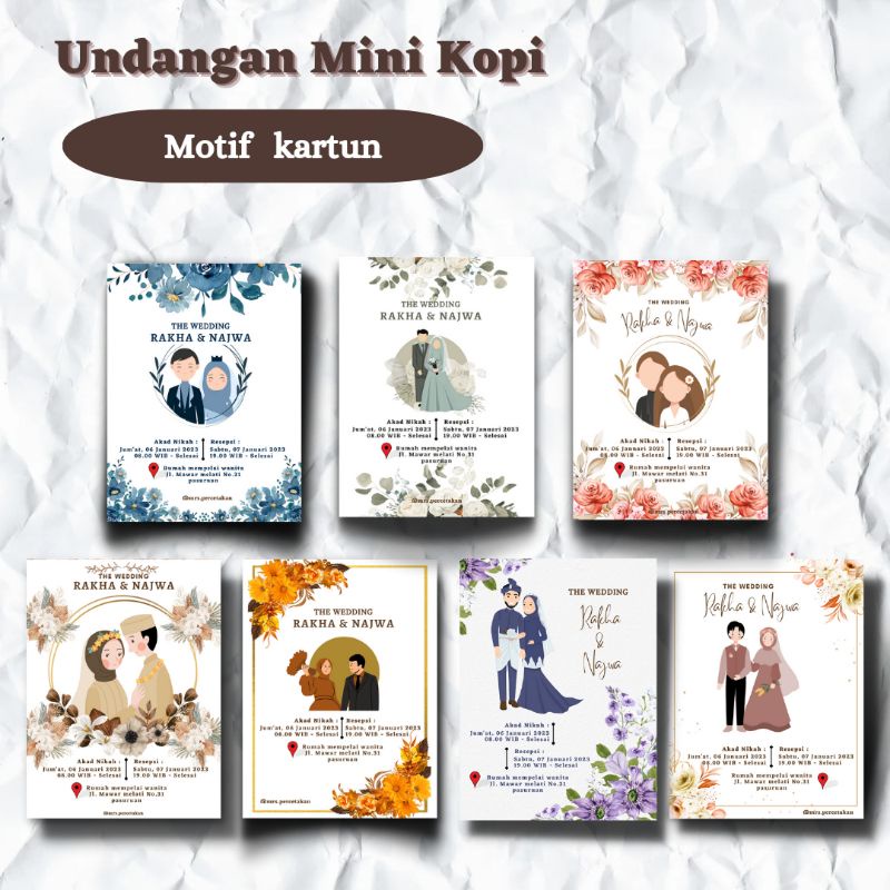 Jual Undangan Mini Kopi Motif Kartun | Undangan Nasi Kotak MURAH ...