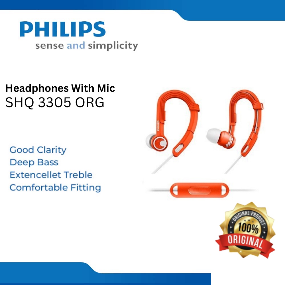 Jual Philips ActionFit Sports headphones with mic SHQ 3305 OR (Orange ...