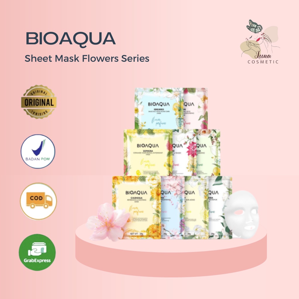 Jual BIOAQUA Sheet Mask Masker Wajah Flowers Series | Hydrating Essence Face Mask Brightening ...