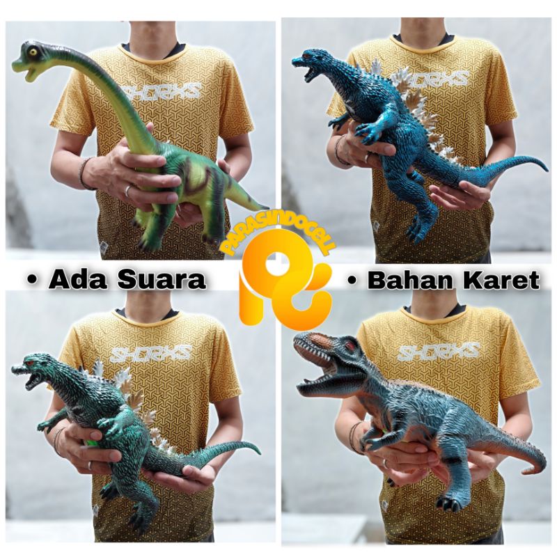 Jual Mainan Dinosaurus Karet Tirex Brontosaurus Gozilla Ada Suara ...