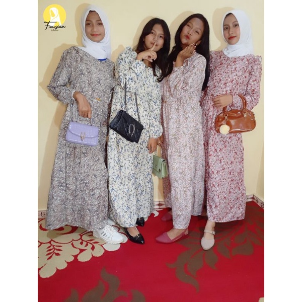 Jual Midi Dress Shakila Motif/Midi Dress Icha/Midi Dress Pola Bunga Kecil by Fauzian Collection ...