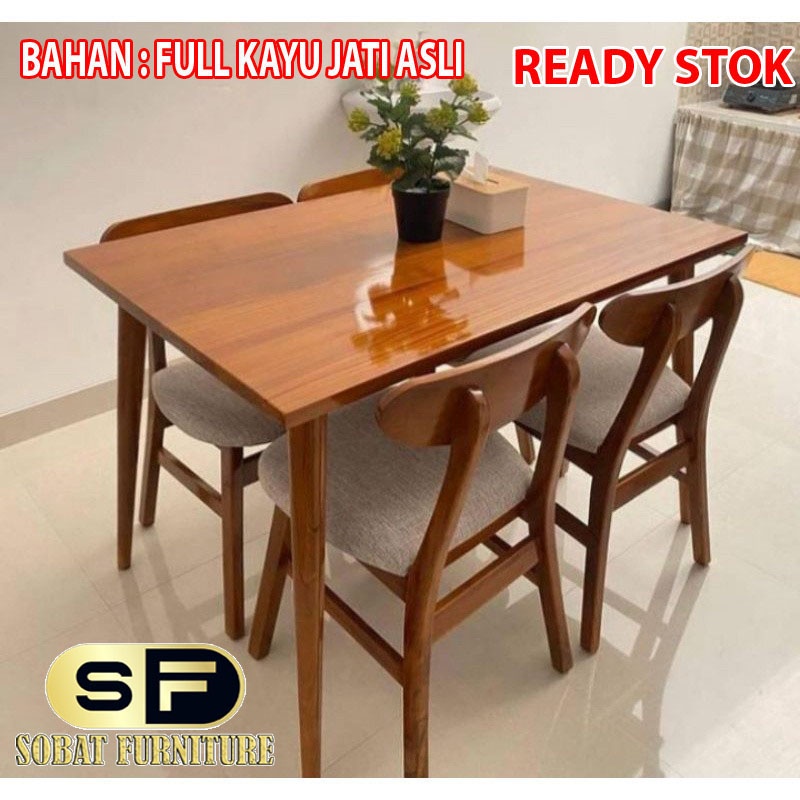 Jual Set Meja Makan Minimalis Kayu Jati - Meja Kafe Resto - Set Dinning Table | Shopee Indonesia