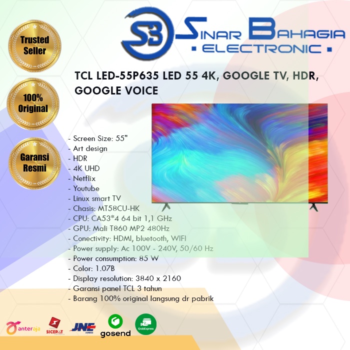 Jual TCL LED-55P635 LED 55 4K, GOOGLE TV, HDR , GOOGLE VOICE (NEW ...