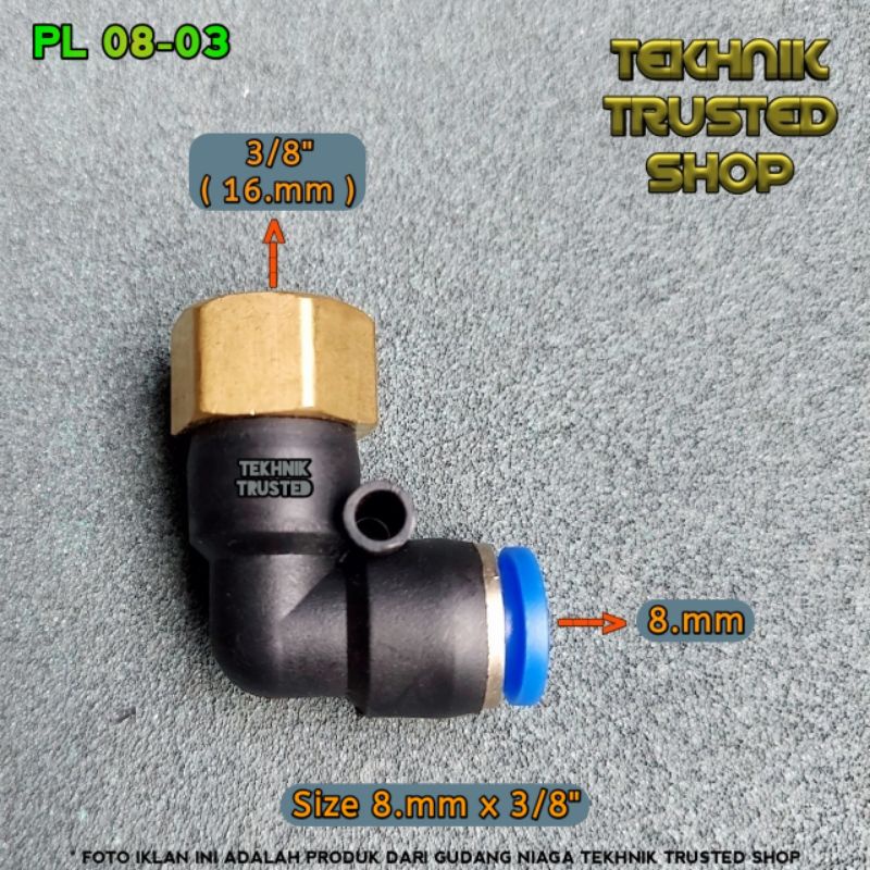 Jual Fitting Elbow konektor selang 8mm x 3/8" Drat Female PLF 08-03 BRASS | Shopee Indonesia