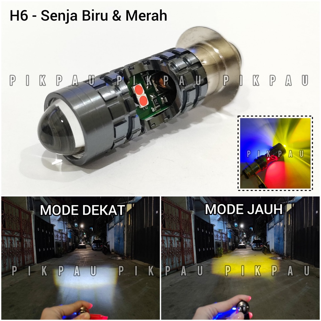 Jual Lampu Utama LED H6 Laser High Low Senja Biru Merah | Shopee Indonesia