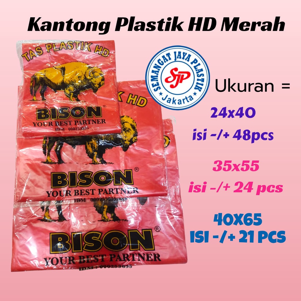 Jual Kantong plastik merah hd bison merah uk 24 35 40 | Shopee Indonesia