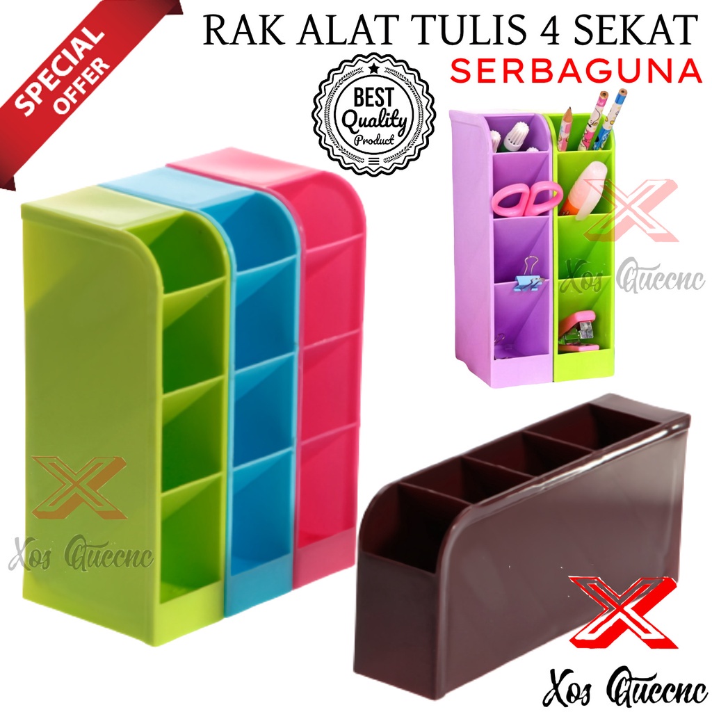 Jual [XOQ] RAK LACI MINI PLASTIK 4 SEKAT RAK MEJA 4 SLOT TEMPAT PULPEN ...