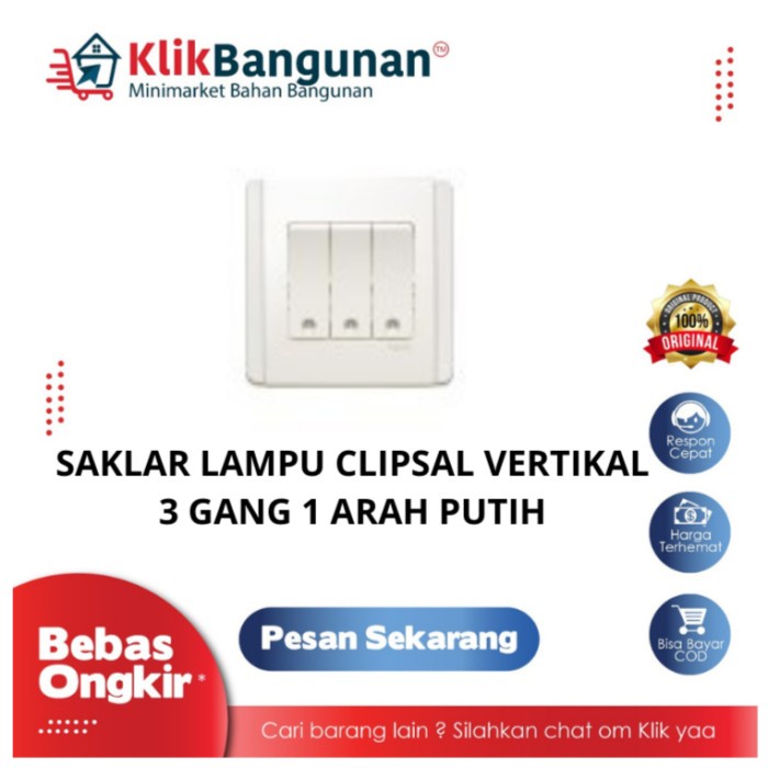 Jual SAKLAR LAMPU CLIPSAL VERTIKAL 3 GANG 1 ARAH PUTIH | Shopee Indonesia