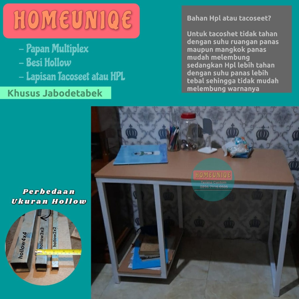 Jual Meja Belajar 1 Rak Taco / Meja Kantor/ Meja Murah/ Meja Serbaguna ...