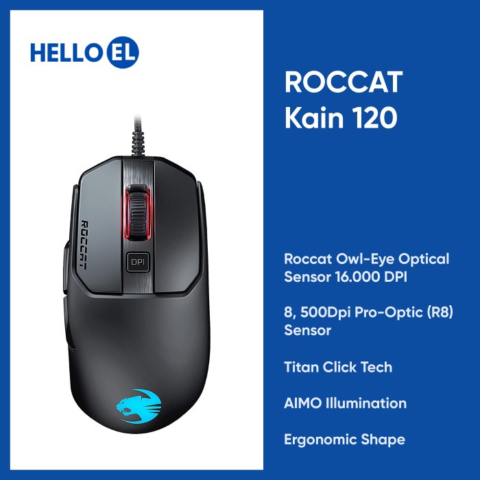 Jual Moga Roccat Kain 120 Aimo Rgb 16K Dpi Wired Gaming Mouse | Shopee ...