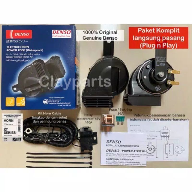 Jual Klakson / Horn DENSO Waterproof 12V + Relay Set untuk Motor dan ...