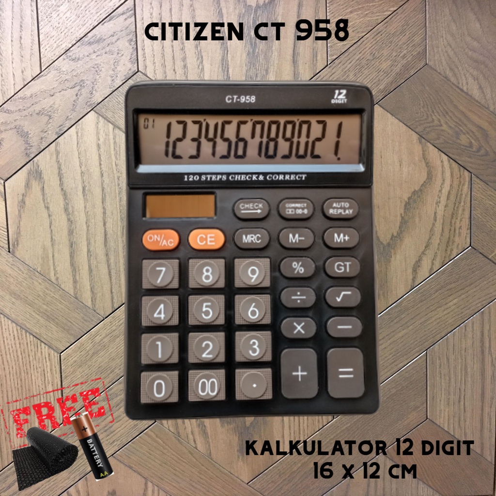Jual Kalkulator Besar Polos Hitam Putih Ukuran 16 x 12cm Display 12 ...
