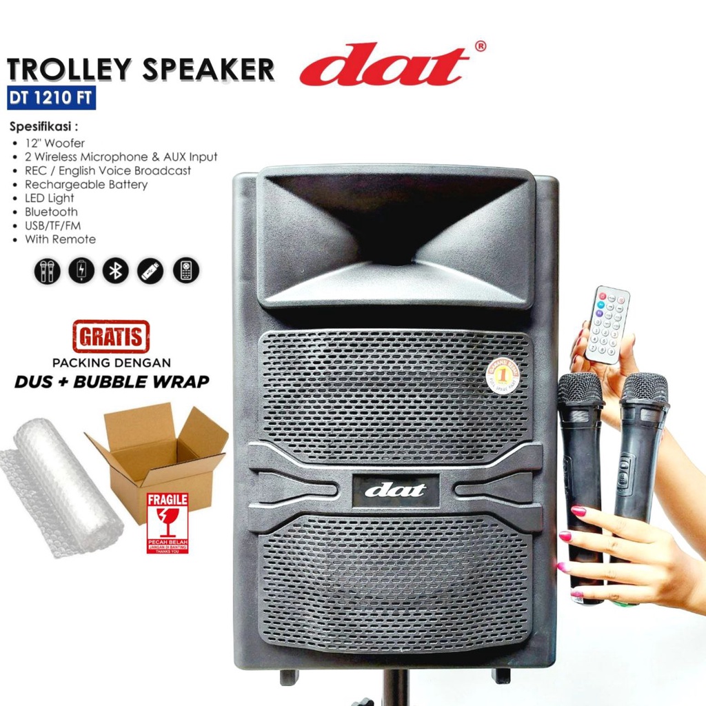 Jual SPEAKER PORTABLE SPEAKER DAT DT 1210FT 12 INCH MIC WIRELESS 2 UNIT ...
