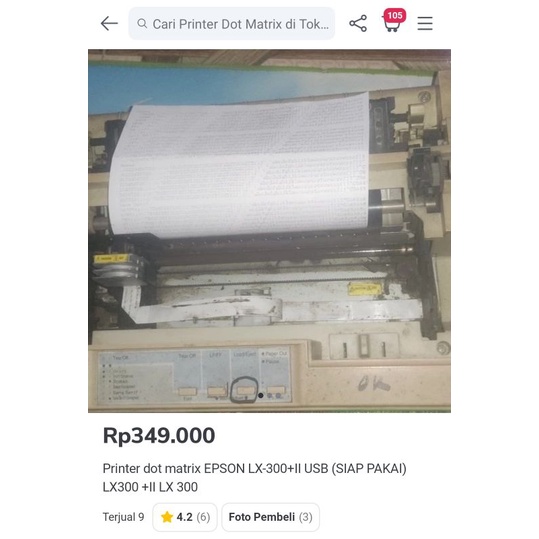 Jual Printer dot matrix EPSON LX-300+II USB (SIAP PAKAI) LX300 +II LX ...