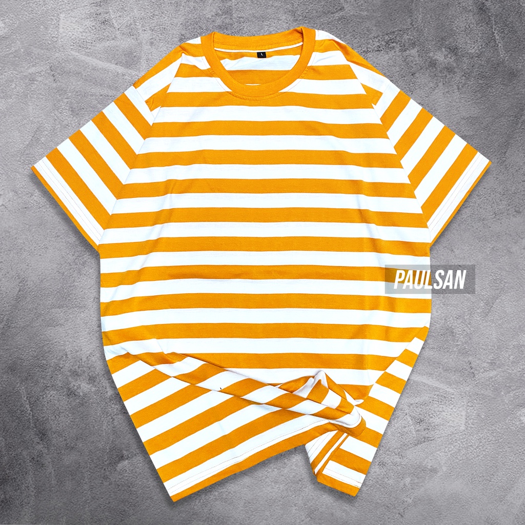 Jual Kaos stripe big kuning garis putih kaos salur belang polos distro ...