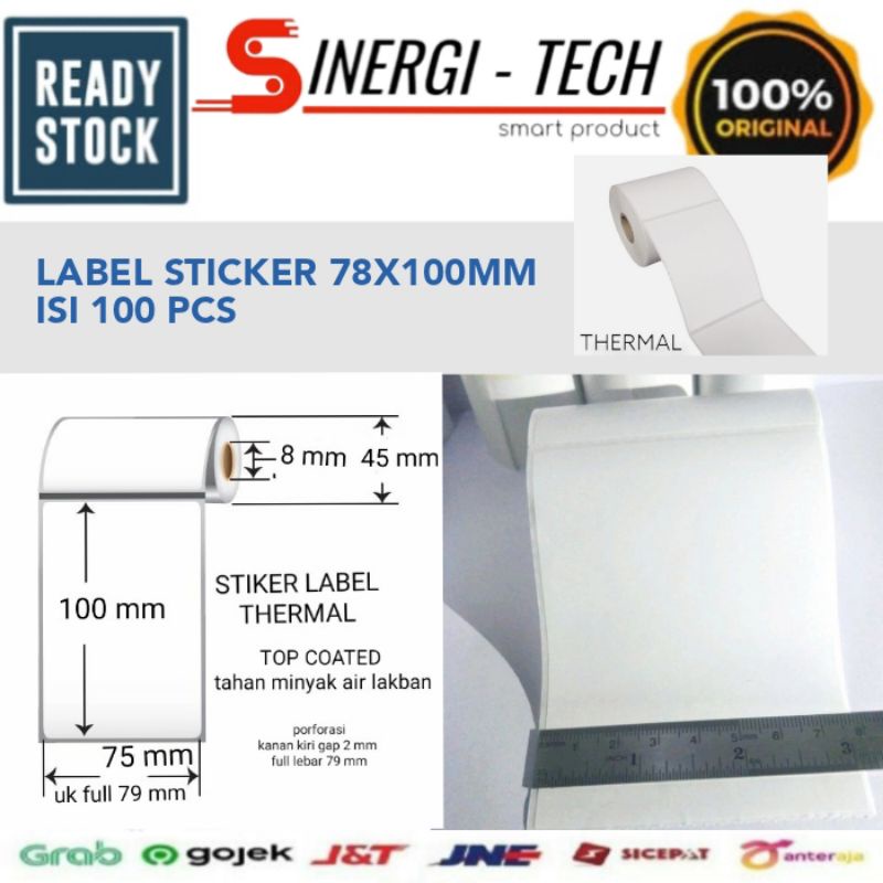 Jual STIKER LABEL THERMAL 75X100 MM ISI 100PCS COCOK PRINTER BLUETOOTH ...