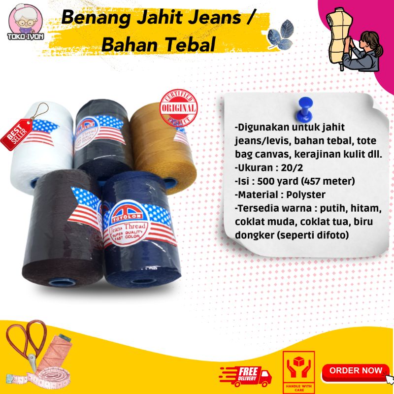 Jual Benang jahit jeans Original /jaket kulit/celana levis, dll (PILIH ...