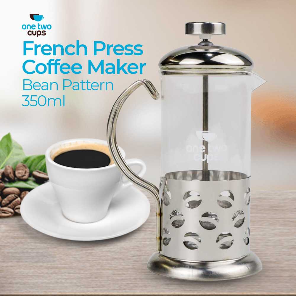 Jual One Two Cups French Press Coffee Maker Pot Bean Pattern 350ml Teko ...