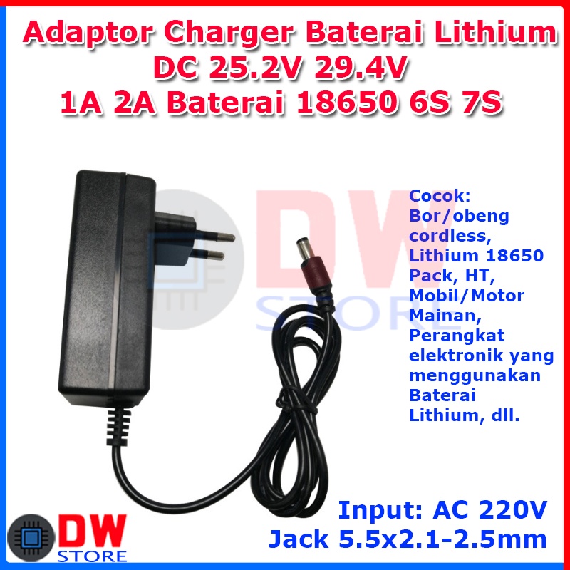 Jual ADAPTOR CHARGER BATERAI LITHIUM 18650 DC 25.2V 29.4V 1A 2A 6S 7S | Shopee Indonesia