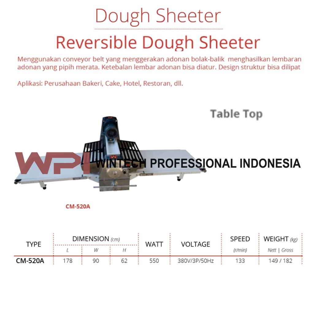 Jual GETRA CM-520A TABLE TOP REVERSIBLE DOUGH SHEETER / PENGEPRES ...