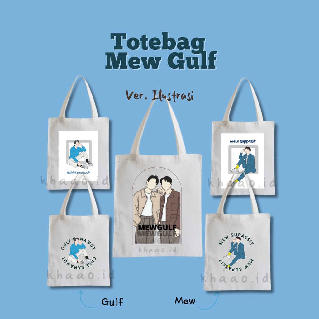 Jual Totebag tote bag MewGulf illustrasi Thai actor mew suppasit gulf kanawut Thailand ...