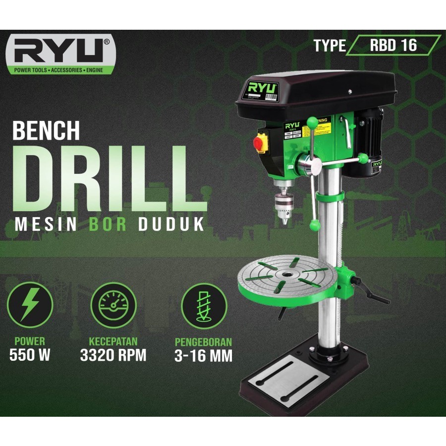 Jual Mesin Bor Duduk 16mm Bench Drill Press 550WATT RYU RBD16 | Shopee ...