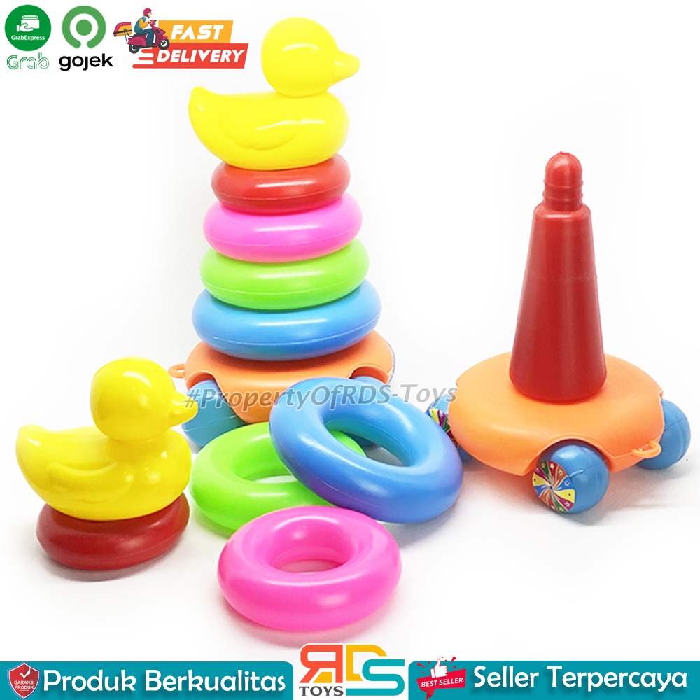 Jual [BISA COD] Promo Mainan Anak Bayi Ring Donat Bebek Kuning 4 Susun ...
