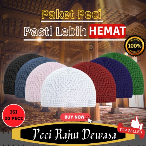 Jual Peci Rajut Dewasa Peci Haji Rajut Polos dan Motif List Putih Best ...