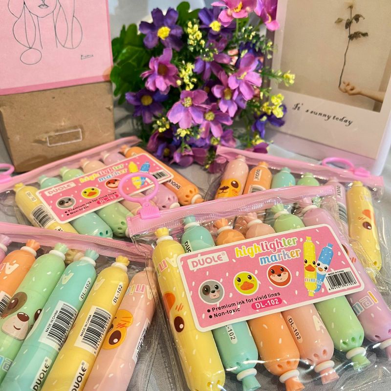 Jual Highlighters stabilo 2 in 1 bentuk SOSIS 1 set free pouch | Shopee ...