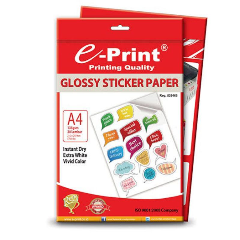 Jual Glossy Sticker Paper / Kertas Stiker merk e-Print A4 135 gsm ...