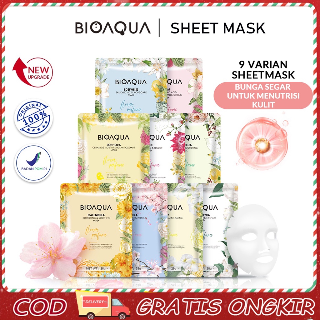 Jual BIOAQUA Sheet Mask Masker Wajah Flowers Series (28g/pcs) Hydrating Essence Face Mask ...