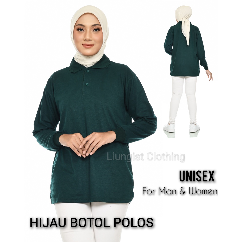Jual Kaos Polo Panjang Unisex Hijau Botol Polos / Kaos Kerah ...